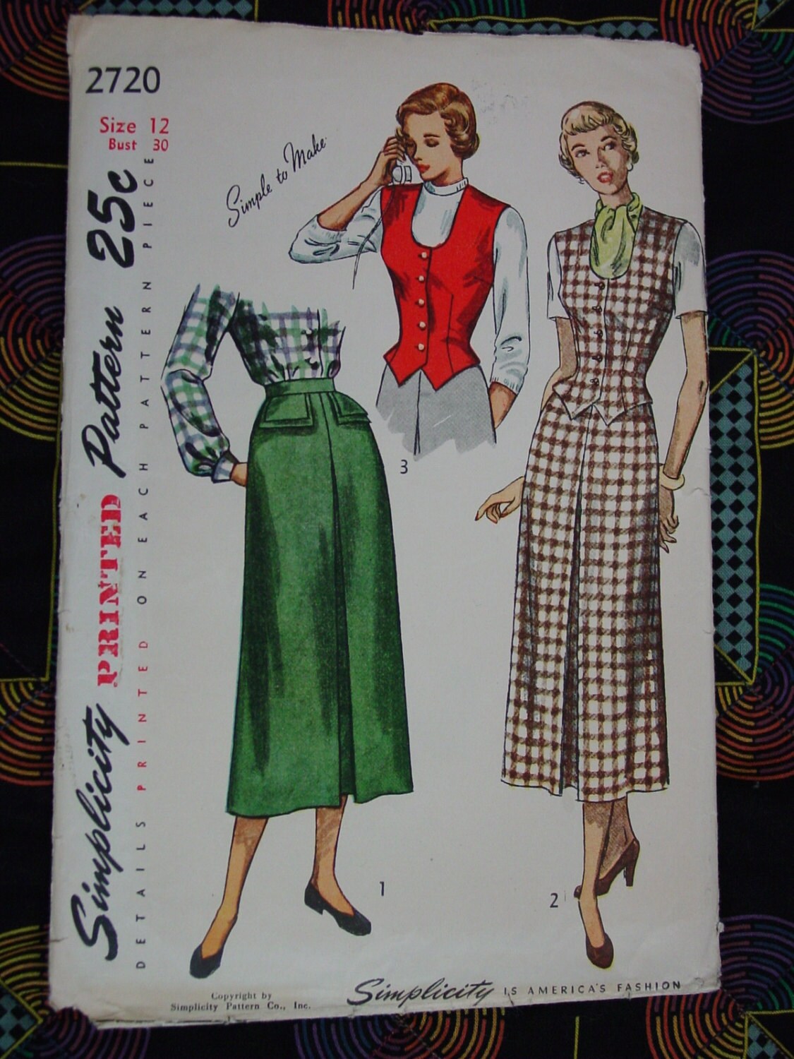 Vintage Pattern C.1949 Simplicity No.2720 Skirt and Weskit | Etsy