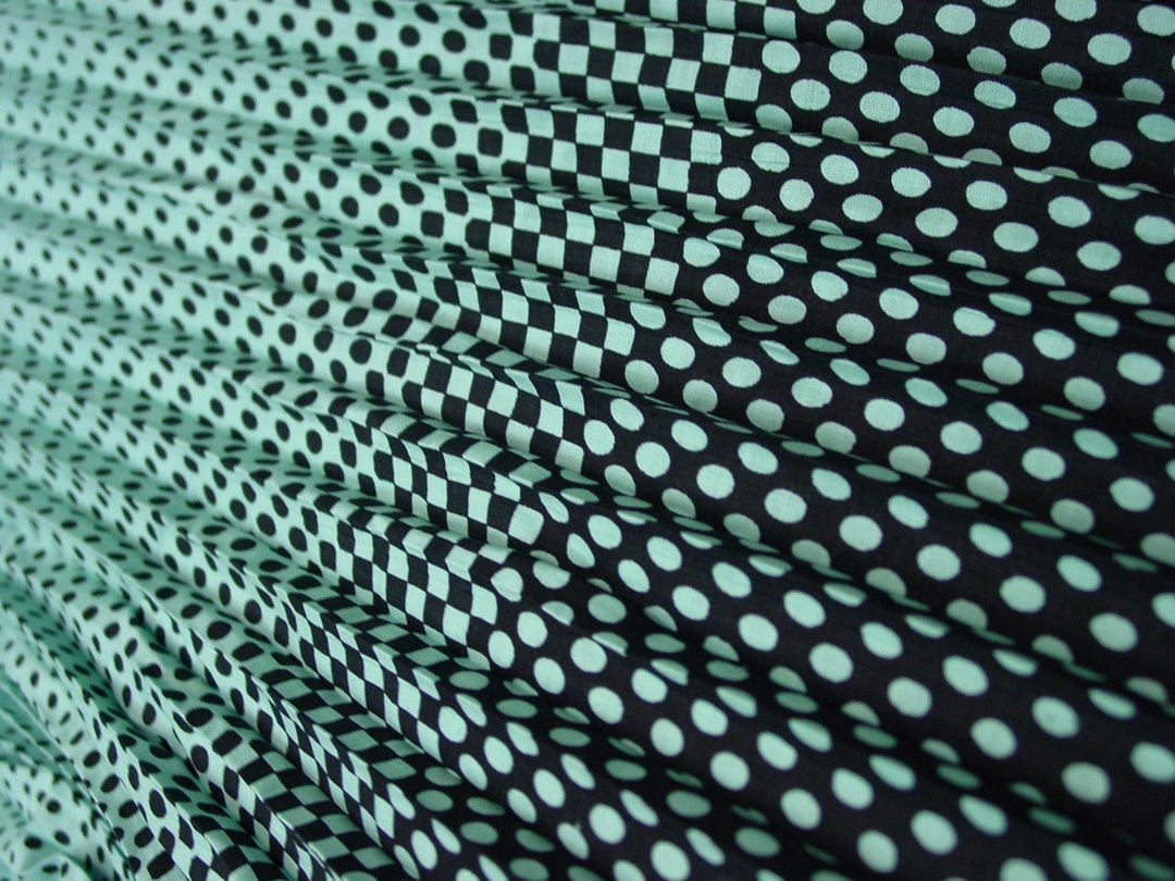 Wild Fabulous Pleated Cotton Fabric Black & Aqua Polka Dots Narrow ...