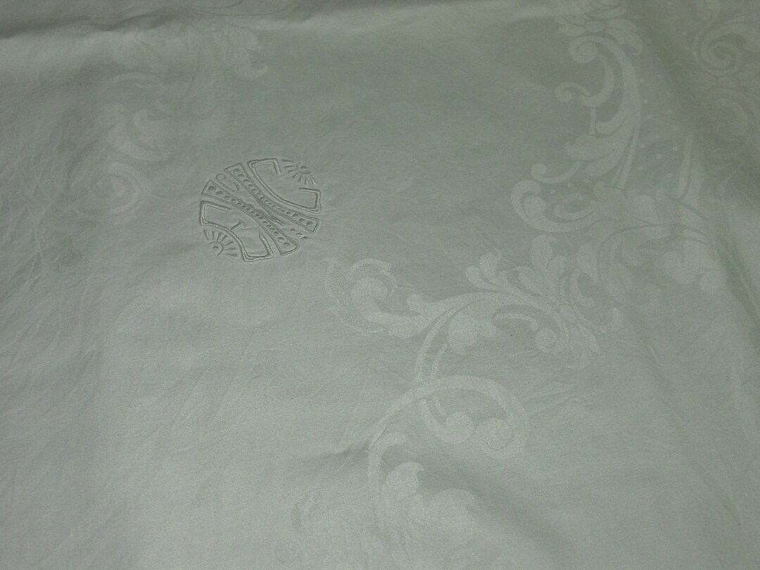 Fabulous Vintage Linen Damask Tablecloth Banquet Sz. 80 X 105" Scroll ...