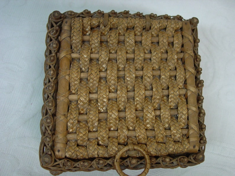 Antique,vintage Handmade Woven Box With Cover, 5 1/4 X 3 3/4" High Wood ...