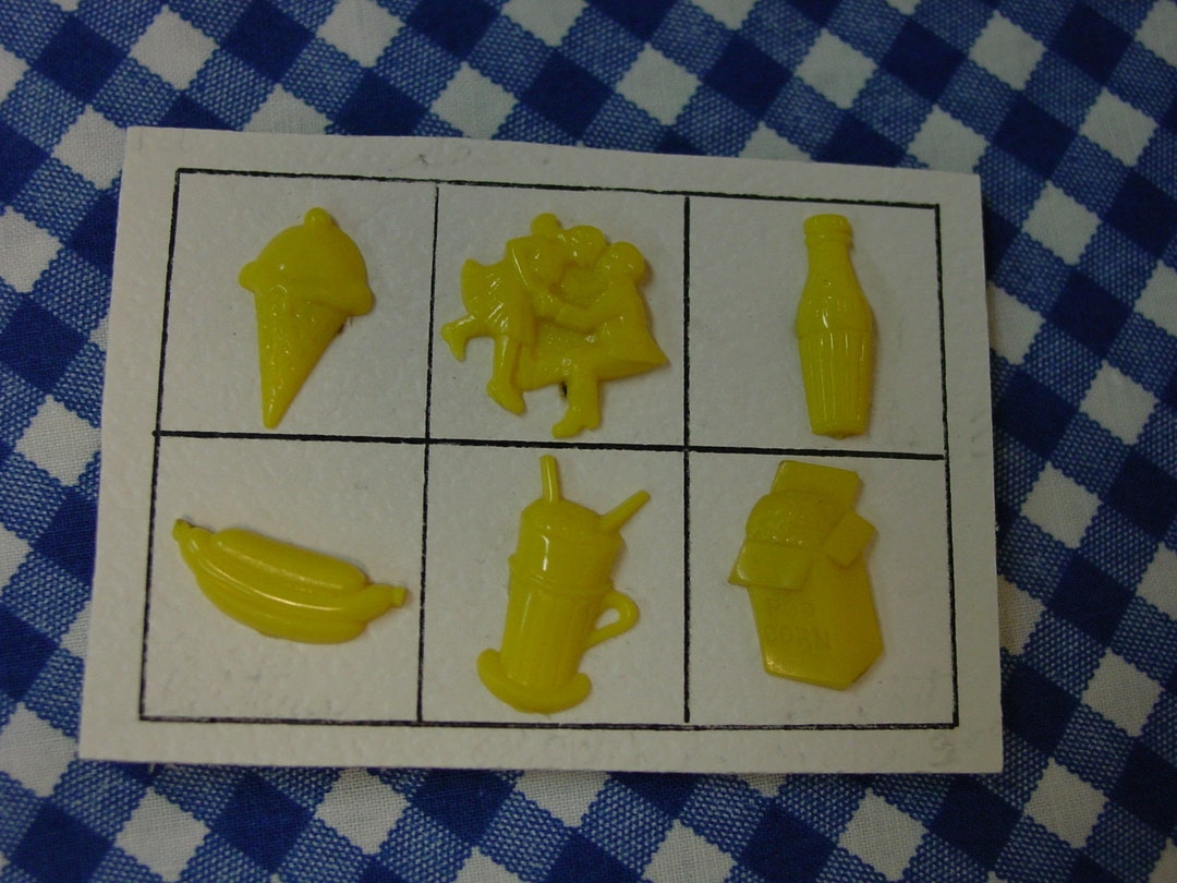 Vintage Realistic Buttons "teenager Set" 6 Pieces Bright Yellow Plastic ...