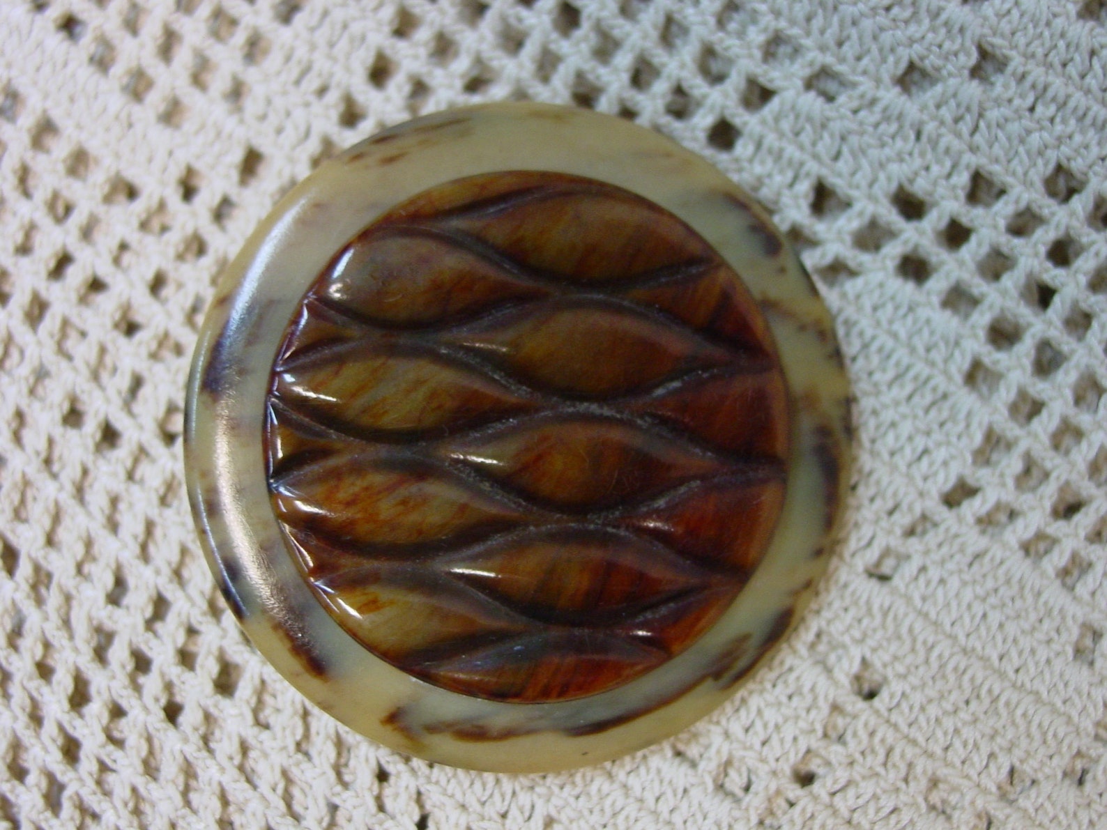 Fabulous Big Vintage Celluloid Button 1 7/8" Marbleized Base, Textured ...