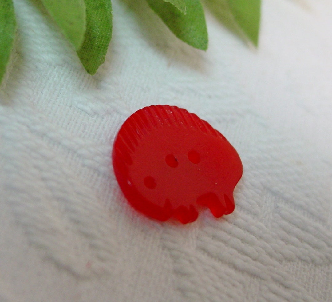 Vintage Realistic Button Casein Red Critter 3/4 Carved Details, Two Sew ...