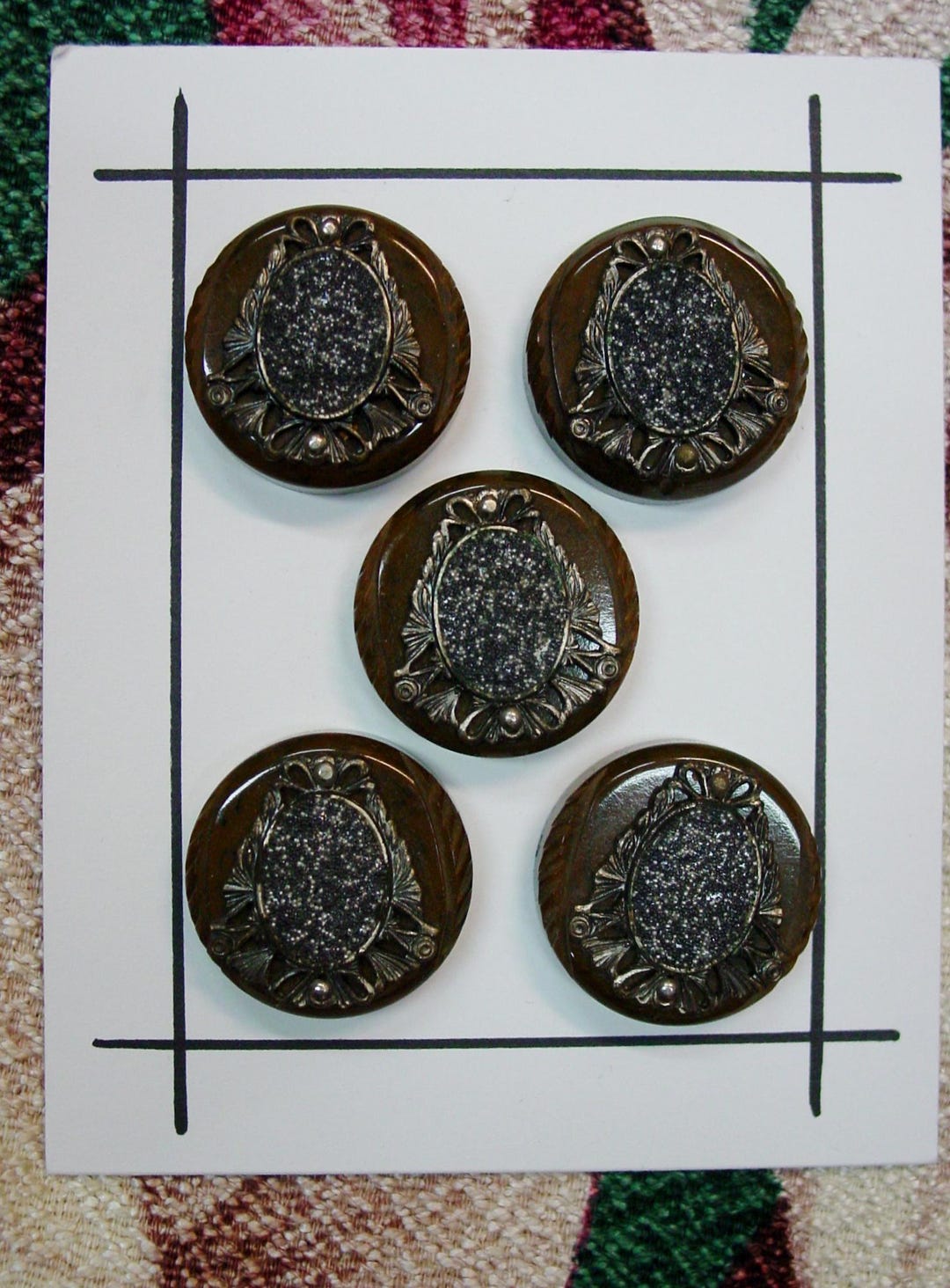 Set of 5 Special Bakelite Buttons Chunky Mottled Brown 1 1/8" X 1/4" Metal Embellishment - Etsy