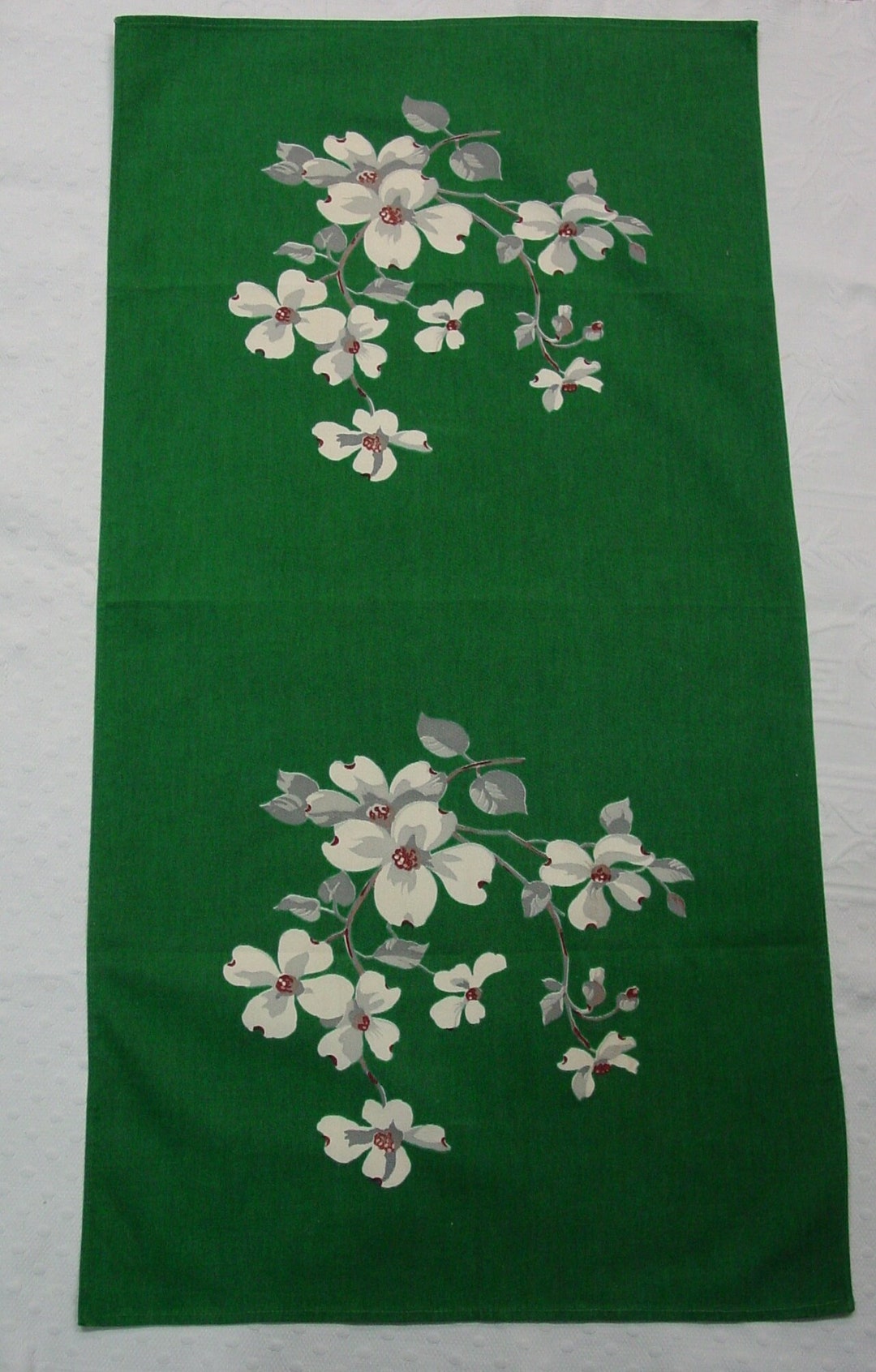 Vintage Wilendur Tea Towel dogwood Pattern White - Etsy