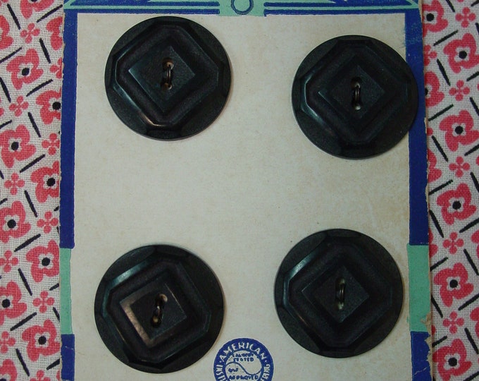 Vintage Buttons on Superior Quality Card 4 Black Plastic Deco Design 1 ...