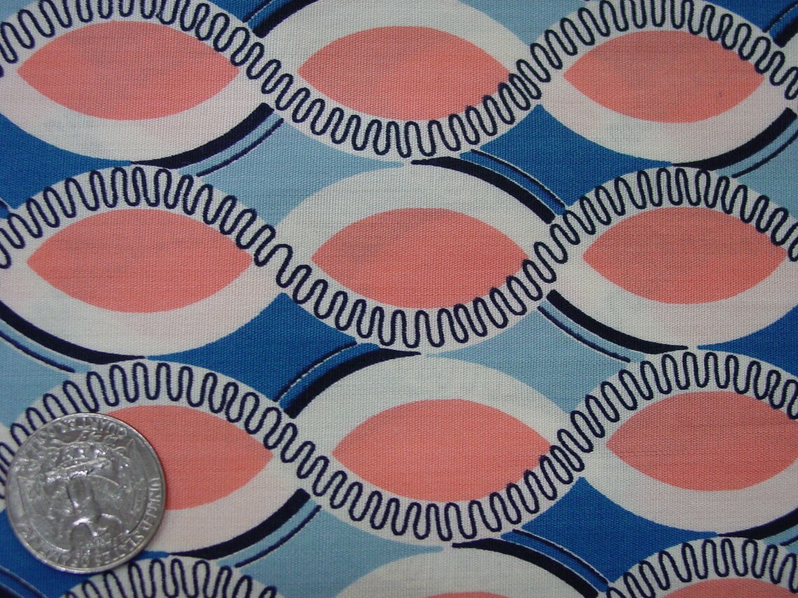 Neat Vintage Cotton Fabric Mid Century Mod Design Pink Blue - Etsy