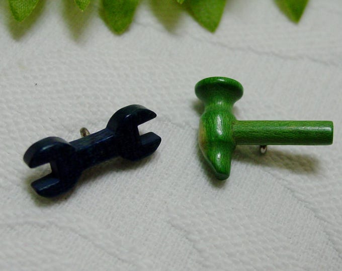 Fun Vintage Realistic Buttons Hammer and Wrench - Etsy