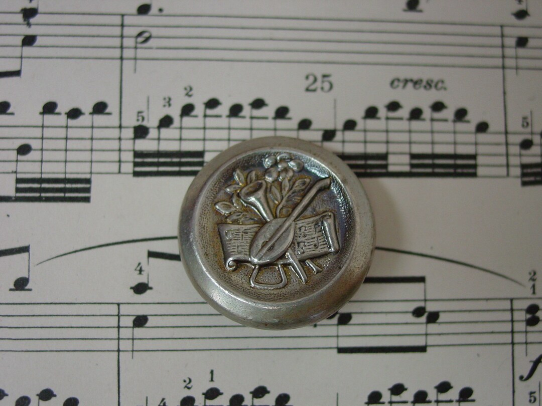 Lovely Vintage Metal Picture Button Musical Instruments Sheet Music ...