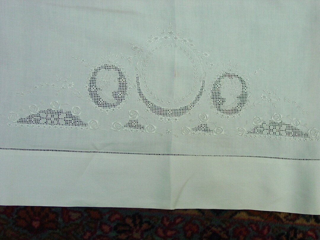 Gorgeous Heirloom Linen Sheet 72 X 102" Appenzell Embroidery, Buratto ...