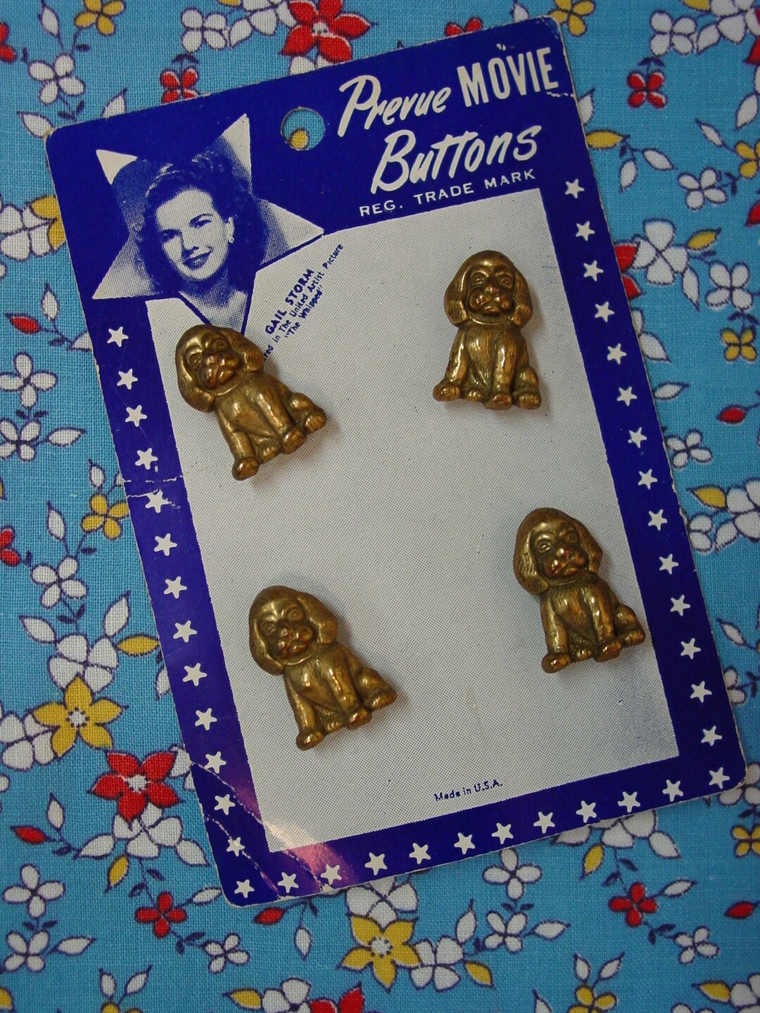 Vintage Realistic Buttons on Original Prevue Movie Card With Gail Storm ...