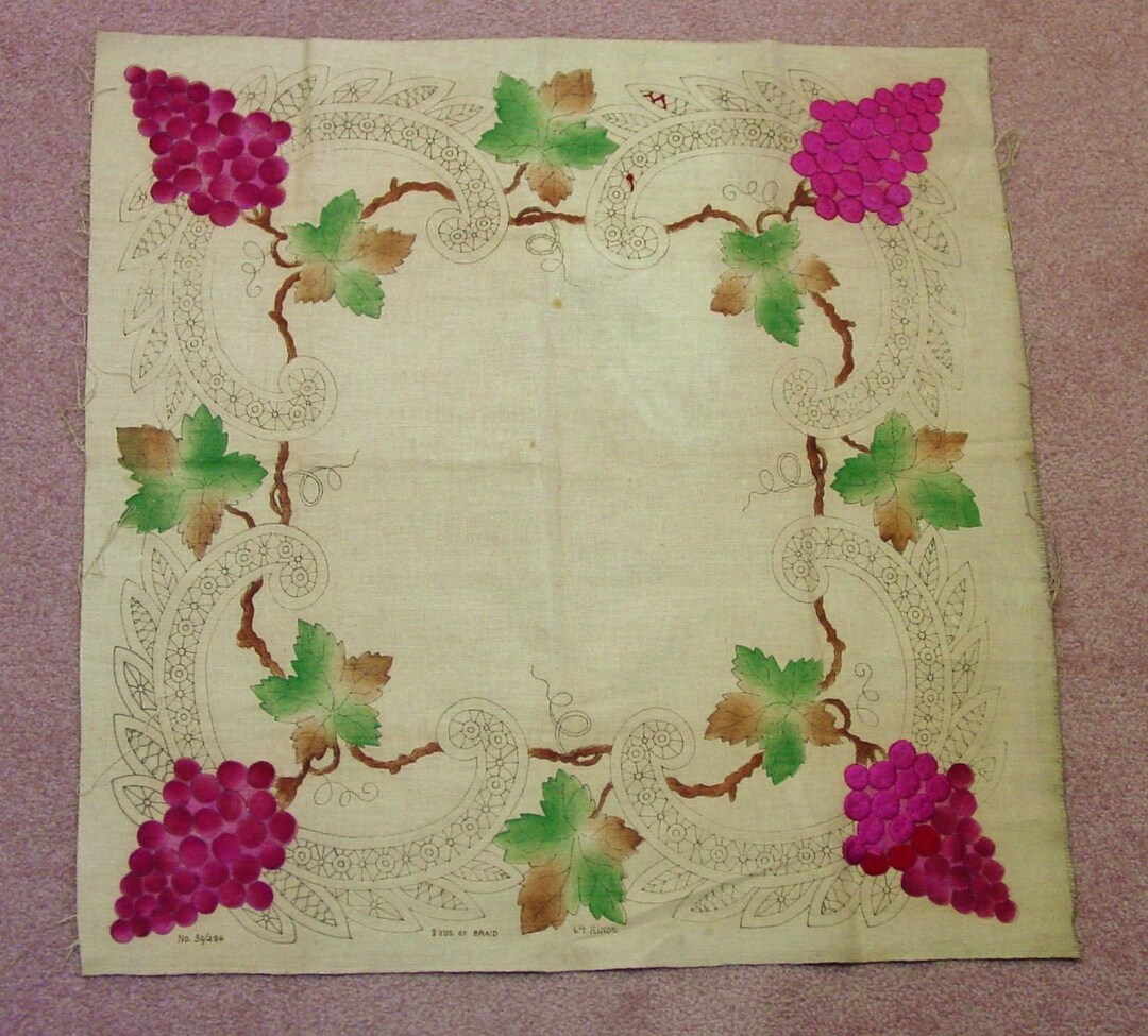 Beautiful Antique Small Tablecloth Stamped for Cutwork Embroidery Grapes, Leaves, Designs - Etsy