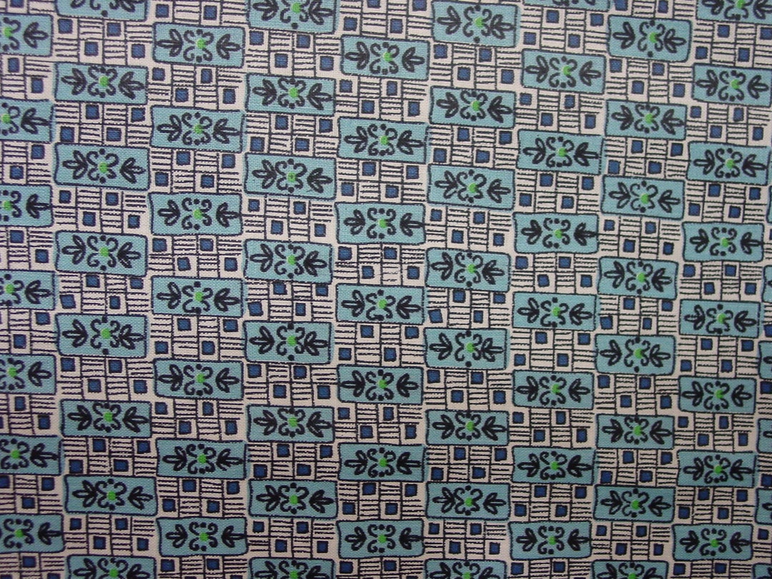 Nice Vintage Cotton Fabric Small Print 2 Yards 16, 36 Wide Blue, Black ...
