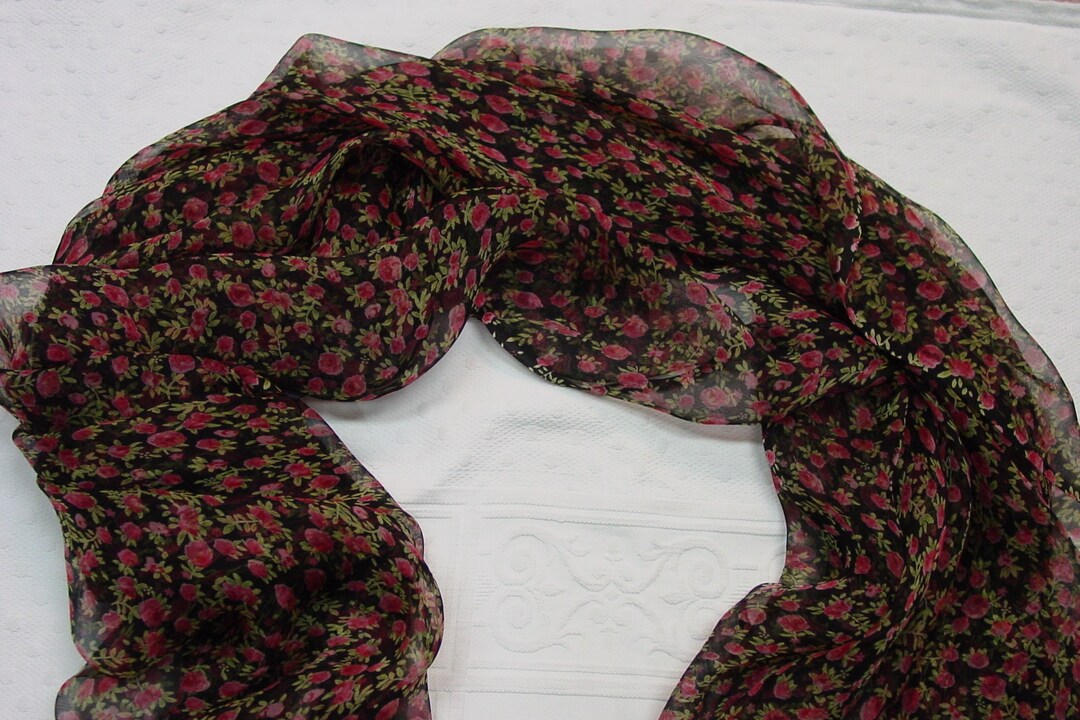 Elegant Vintage Shawl or Fabric Roshanara Paris Label Sheer Black With ...