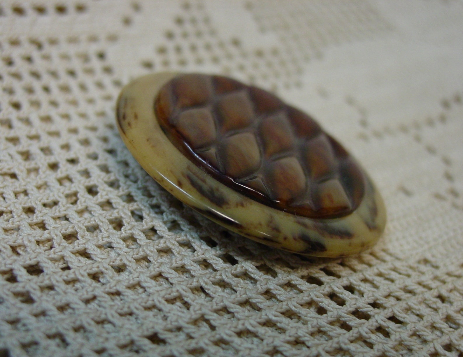 Fabulous Big Vintage Celluloid Button 1 7/8" Marbleized Base, Textured ...