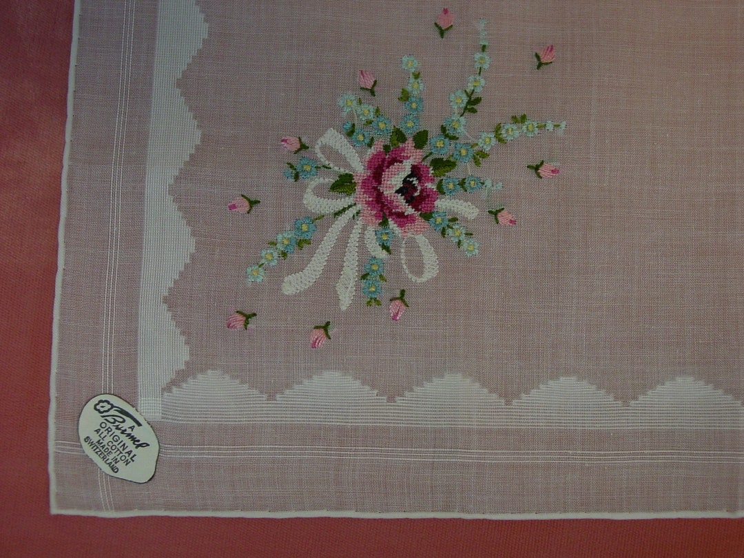Beautiful Vintage Handkerchief, Hanky Unused With Label Petit Point ...