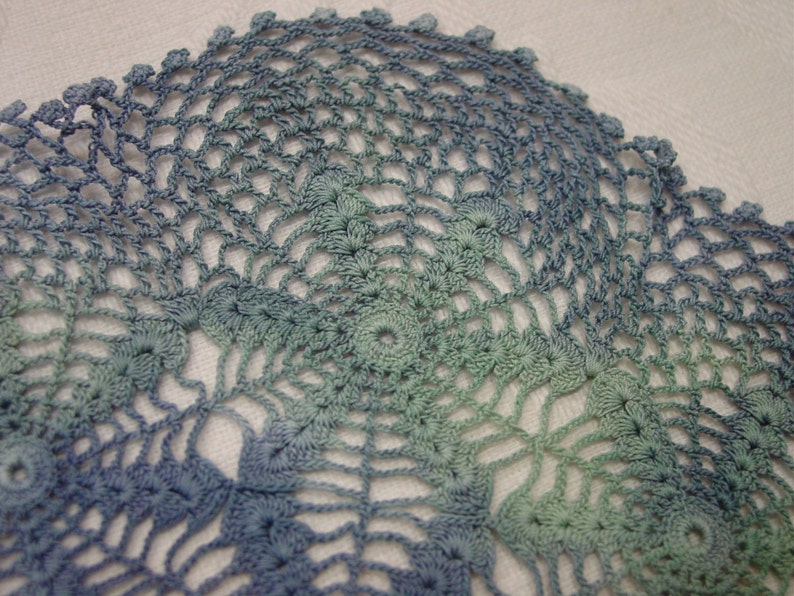 Vintage Doily, Hand Crochet, Hand Dyed Textile Art 11", Blue and Green ...