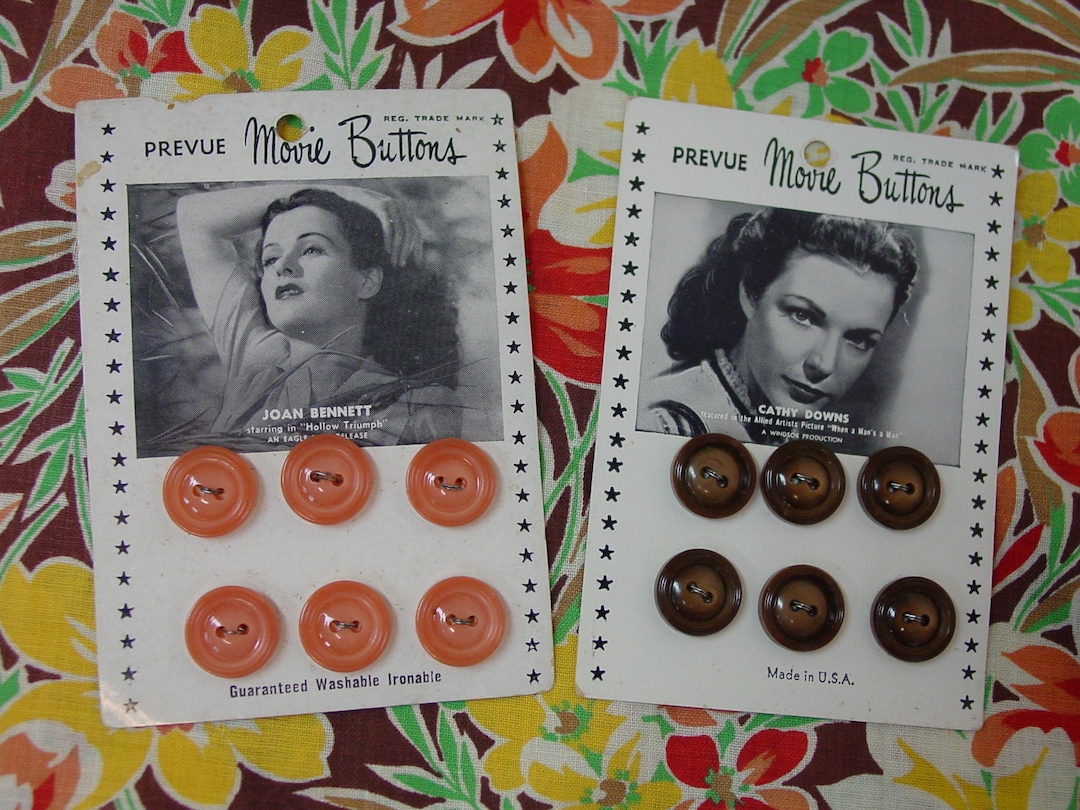 2 Vintage Prevue Movie Buttons Cards Cathy Downs and Joan Bennett 6 ...