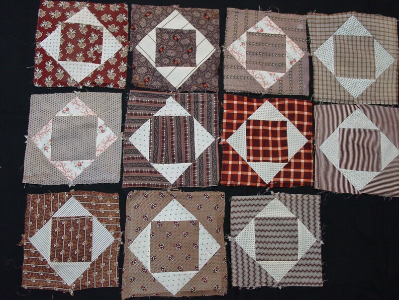 11 Fabulous Antique Quilt Blocks 1860-1880 Hand Pieced 8 - Etsy