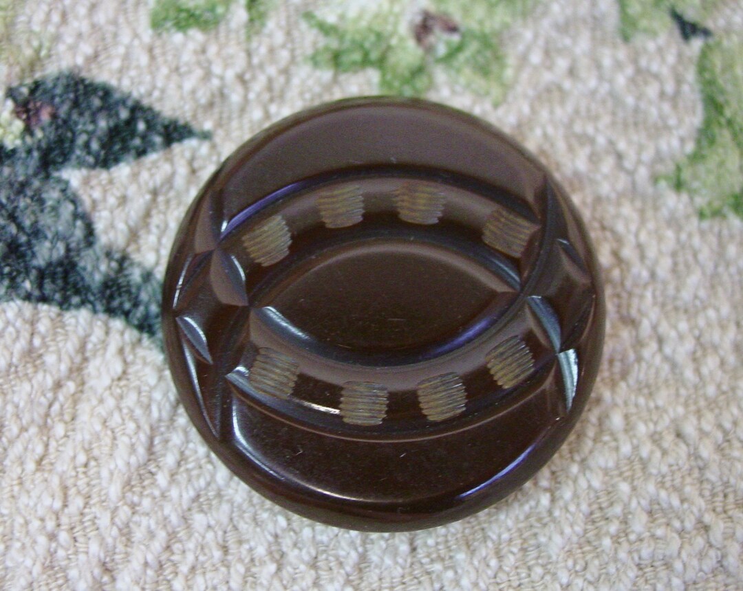 Nice Vintage Bakelite Button With Carved Designs 1 11/16" Deep Brown - Etsy