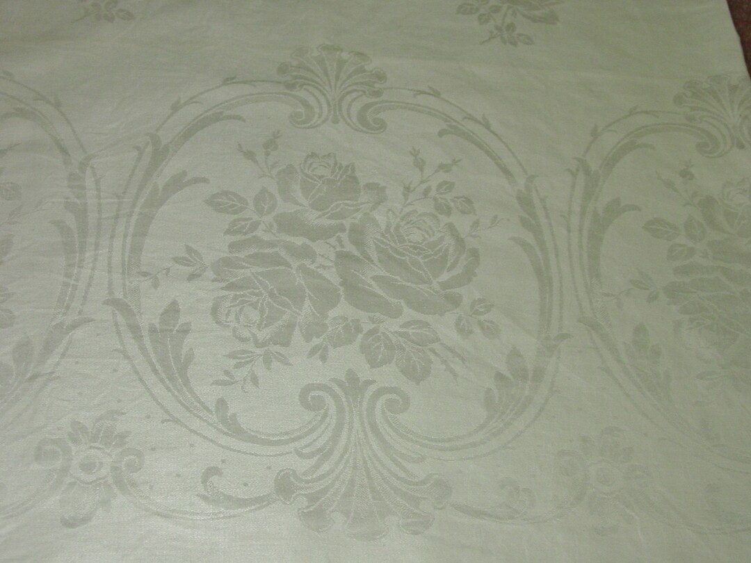 Beautiful Vintage Linen Double Damask Tablecloth 71 X 87 for the ROSE ...