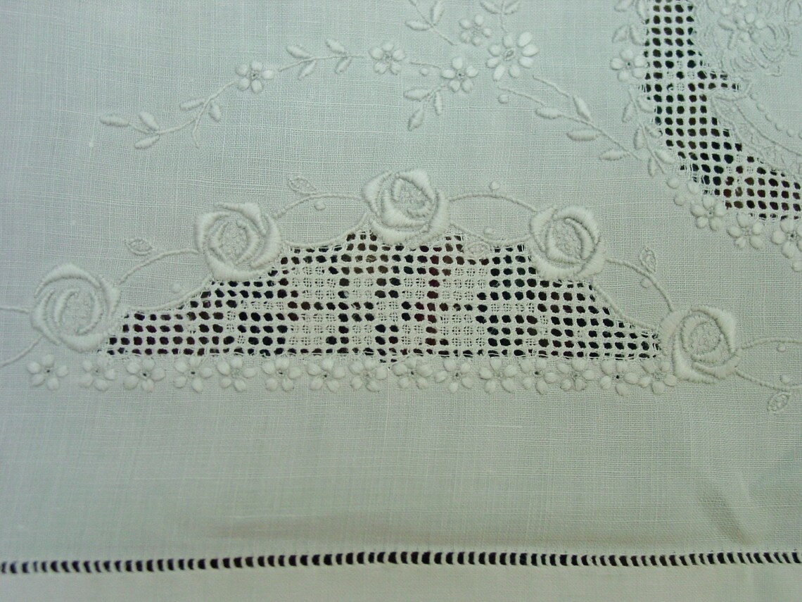 Gorgeous Heirloom Linen Sheet 72 X 102" Appenzell Embroidery, Buratto ...