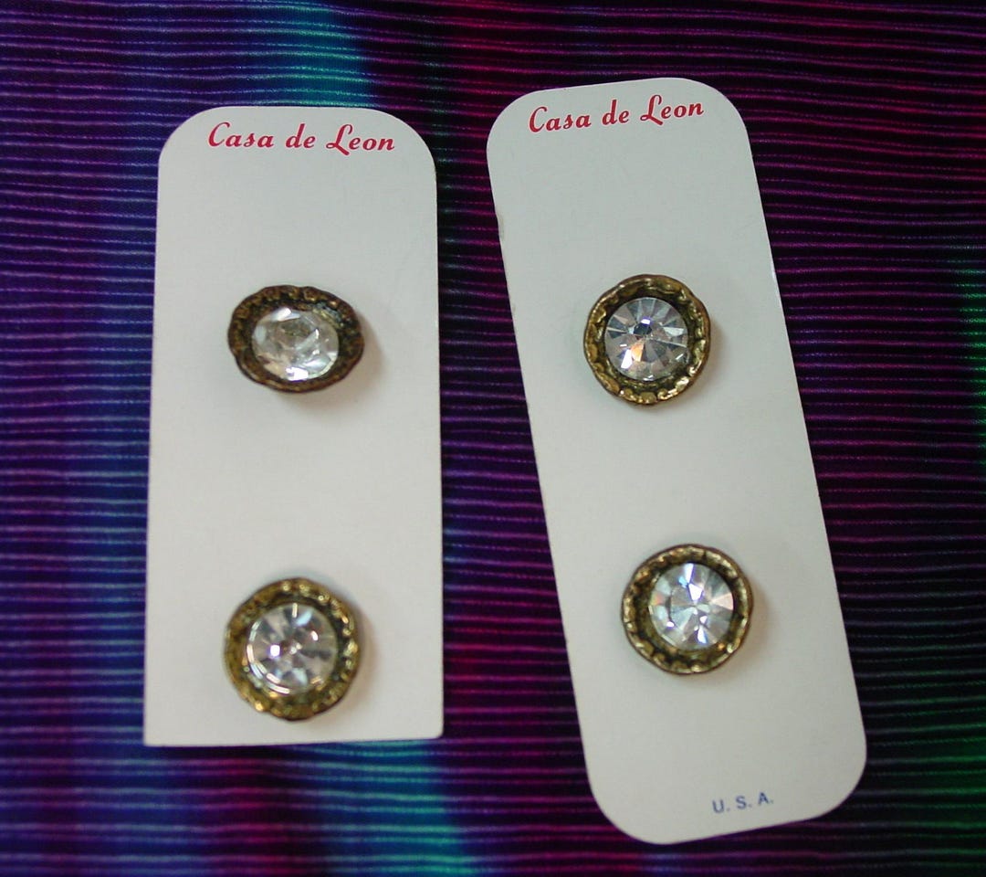 Vintage Set of 4 Pretty Buttons Metal and Faceted Cut Clear Glass 5/8 ...