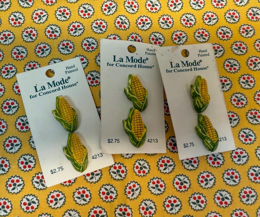 Realistic Buttons on Vintage Lamode Card Plastic Ears of Corn, Colorful ...