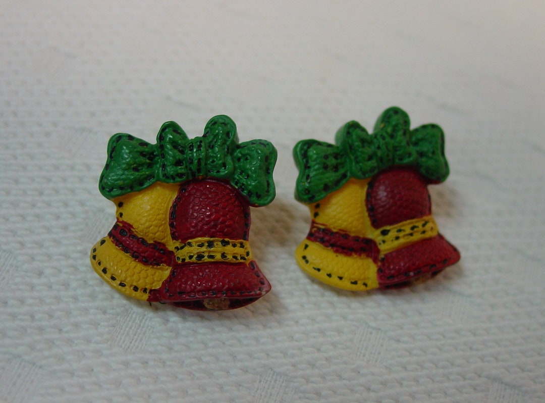 2 Cute Vintage Realistic Buttons Christmas Bells With Bows 1 X 1 Lamode ...