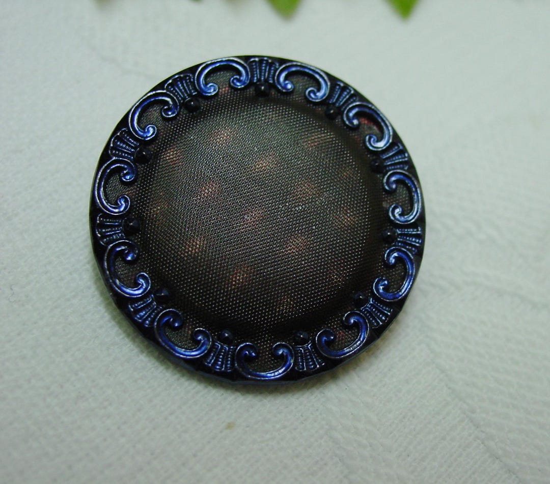 Pretty Antique Button 1 1/4" Textured Center Pretty Blue Tinted Border ...