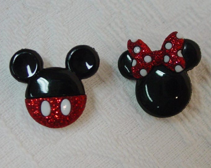 Pair Realistic Buttons Mickey and Minnie Mouse, Metallic Red - Etsy