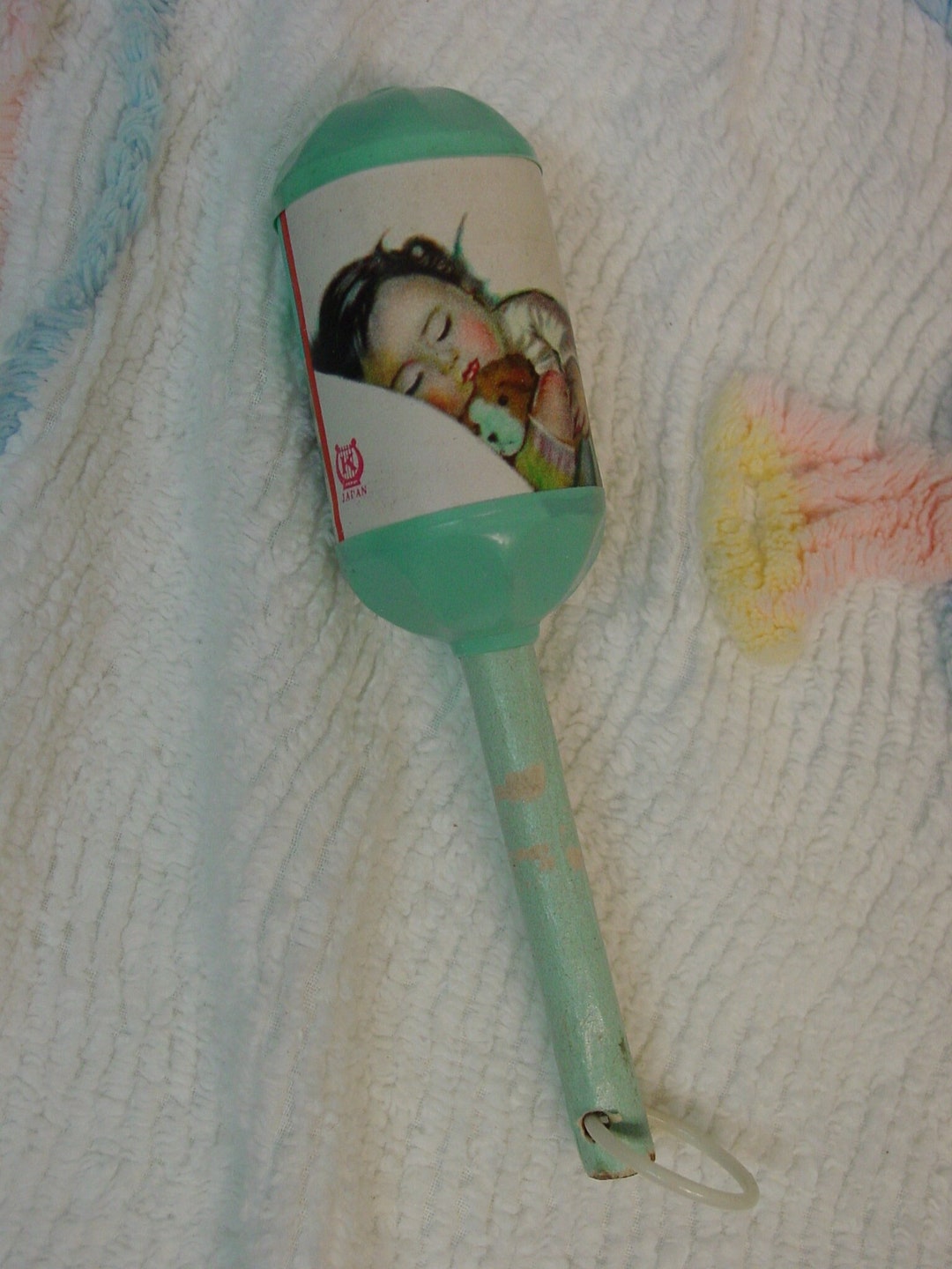 Darling Vintage Baby Rattle Celluloid, Wood, Baby Images, Made in Japan ...