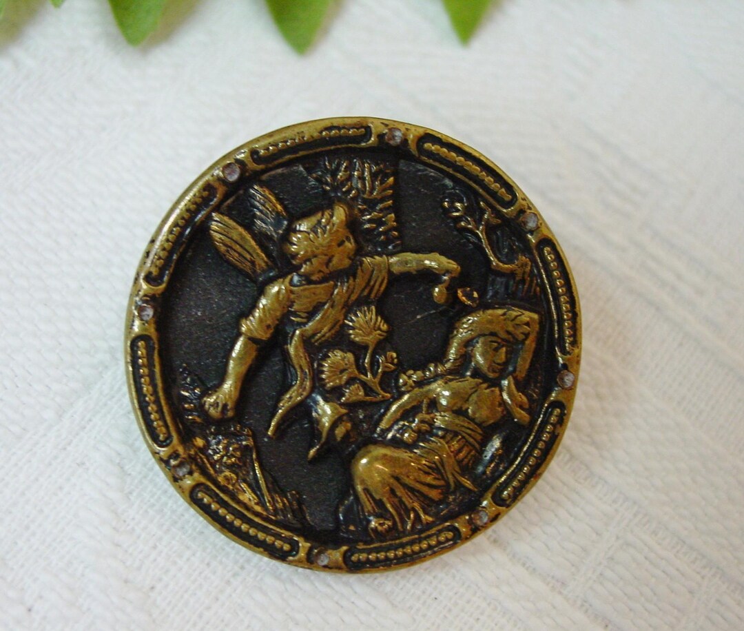 Antique Brass Picture Button Shakespeare Midsummer Night Dream Puck ...