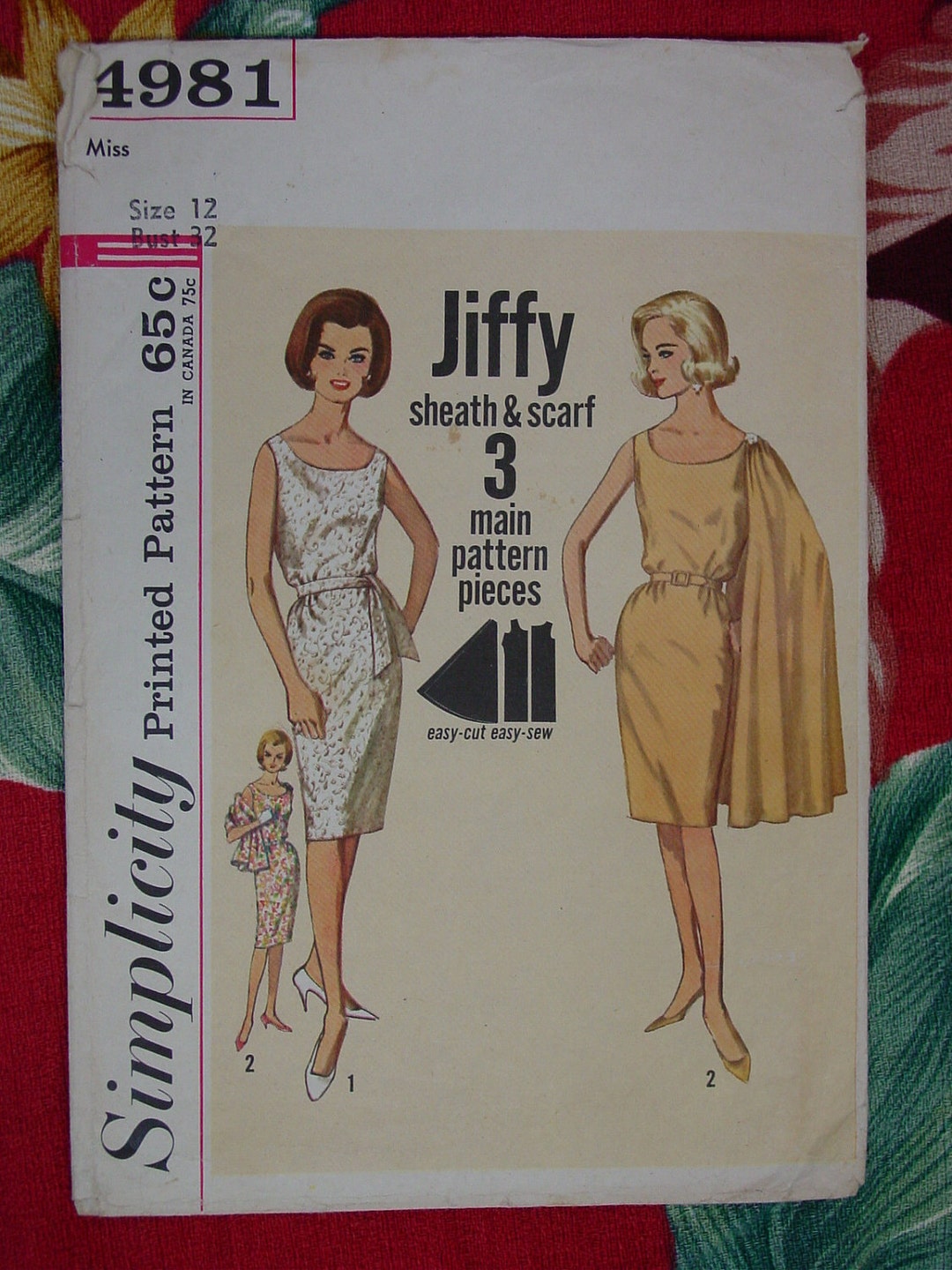 Vintage Pattern 1960's Simplicity No.4981 Sheath Dress and Scarf Size ...
