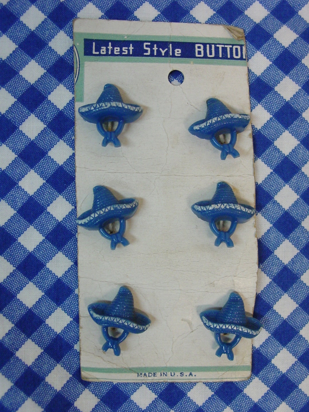 Vintage Card Realistic Buttons 6 Hats Sombreros Blue Plastic - Etsy