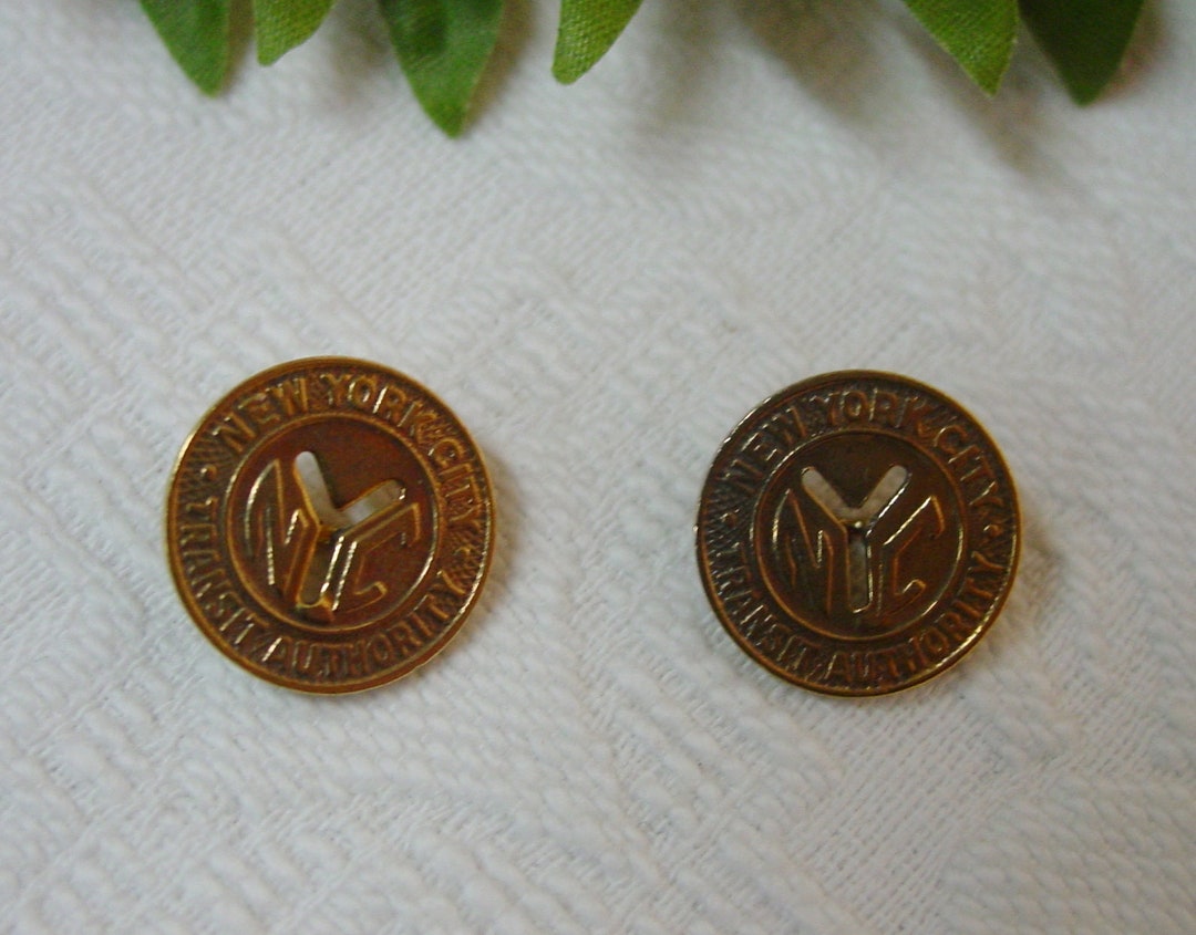 Two Shiny Gold Token Buttons New York Transit Authority Good for One ...