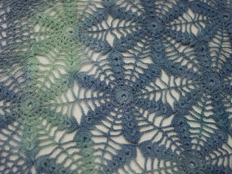 Vintage Doily, Hand Crochet, Hand Dyed Textile Art 11", Blue and Green ...