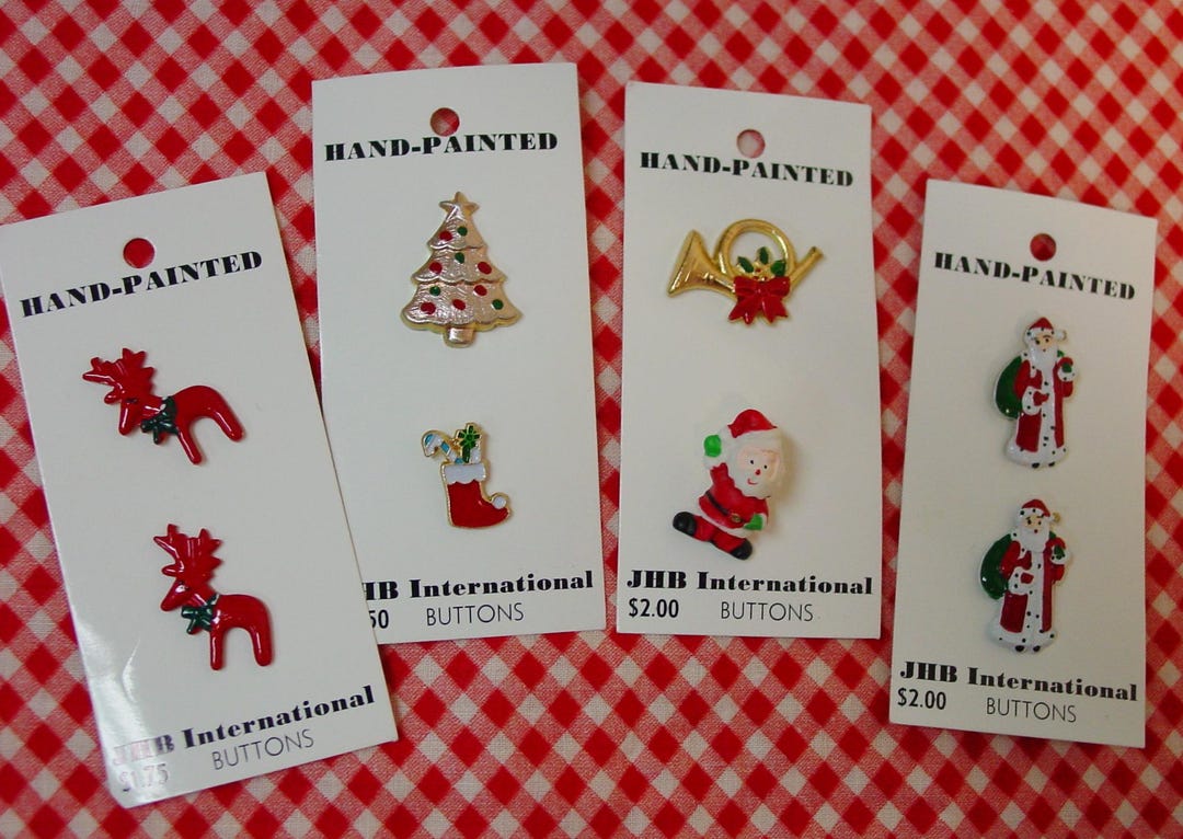 8 Vintage Realistic Buttons JHB Cards Christmas Santa, Reindeer, Tree ...