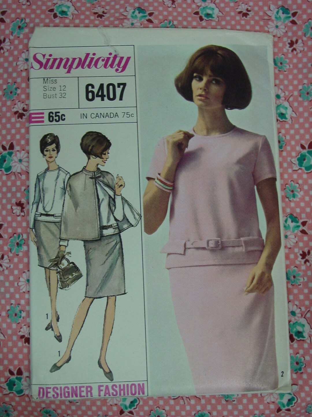 Vintage Pattern C.1966 Simplicity No.6407 Designer 2 Piece Dress and ...
