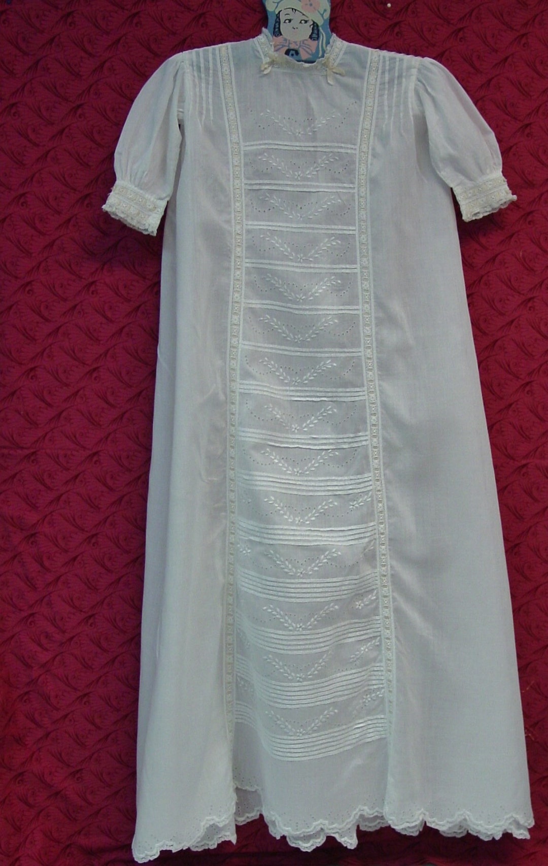 Exceptional Antique Baby Gown Cotton Batiste, Tucks, Lace, Ribbon 36 ...