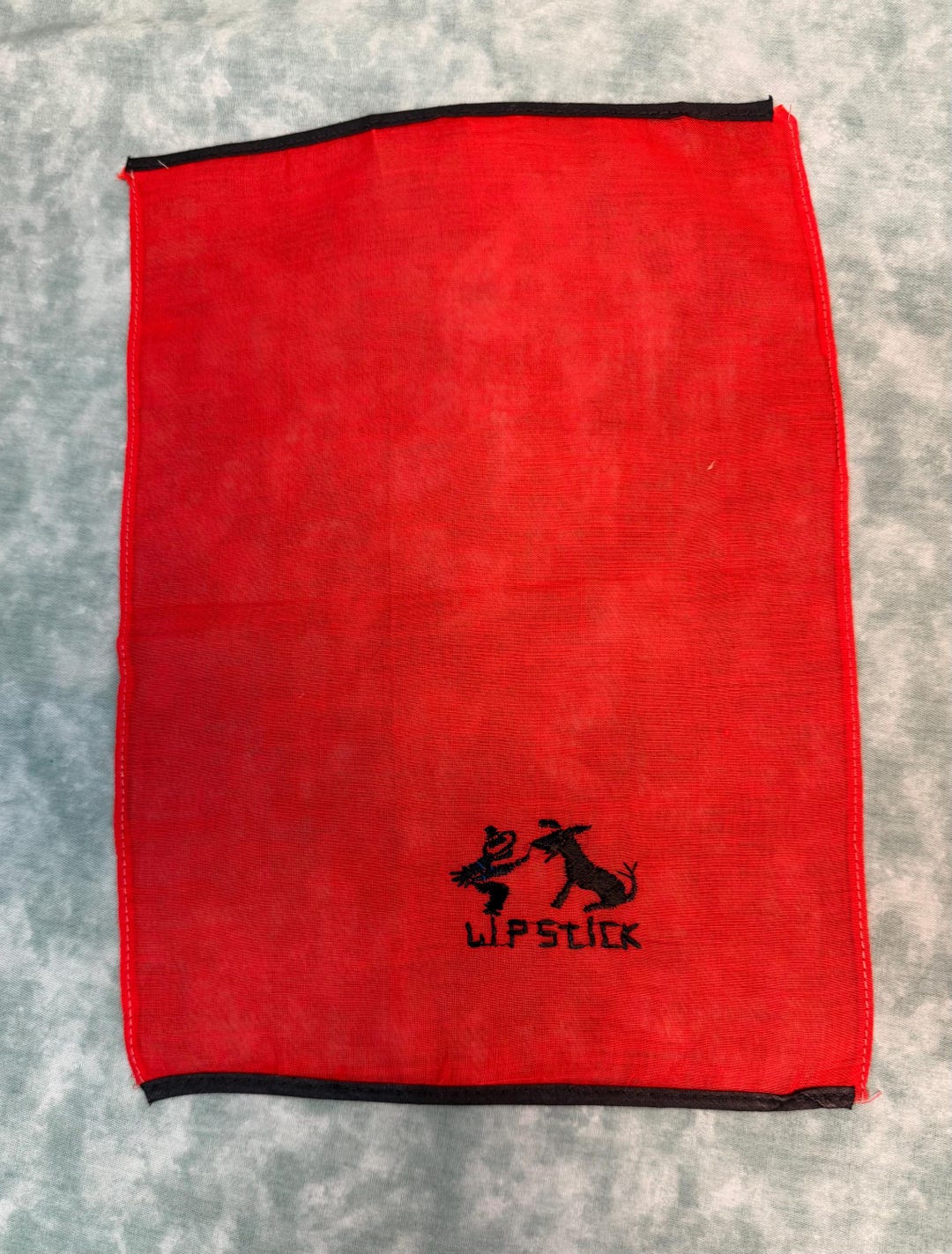 Cute Vintage Lipstick Hanky Sheer Red Fabric, Black Embroidered Mexican ...