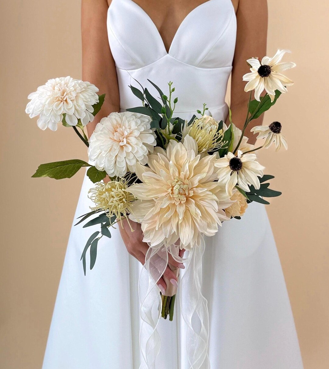 Ivory Wedding Bouquet With Dahlias Modern Style - Etsy