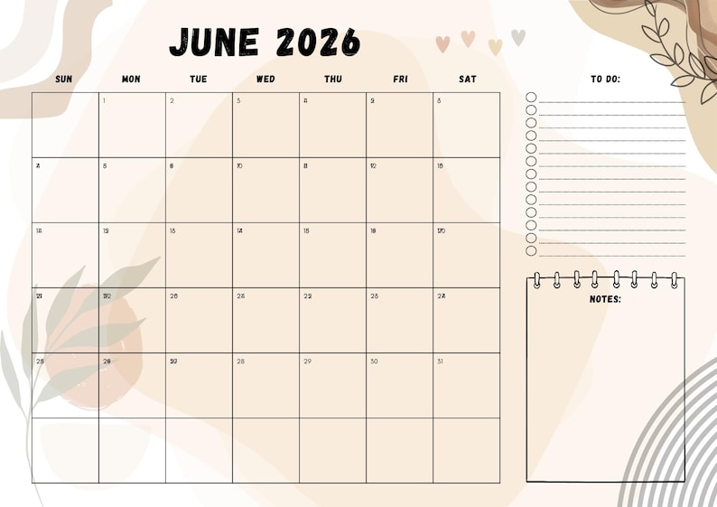 2026 Printable Monthly Calendar, Boho Minimalist 2026 Wall Calendar ...