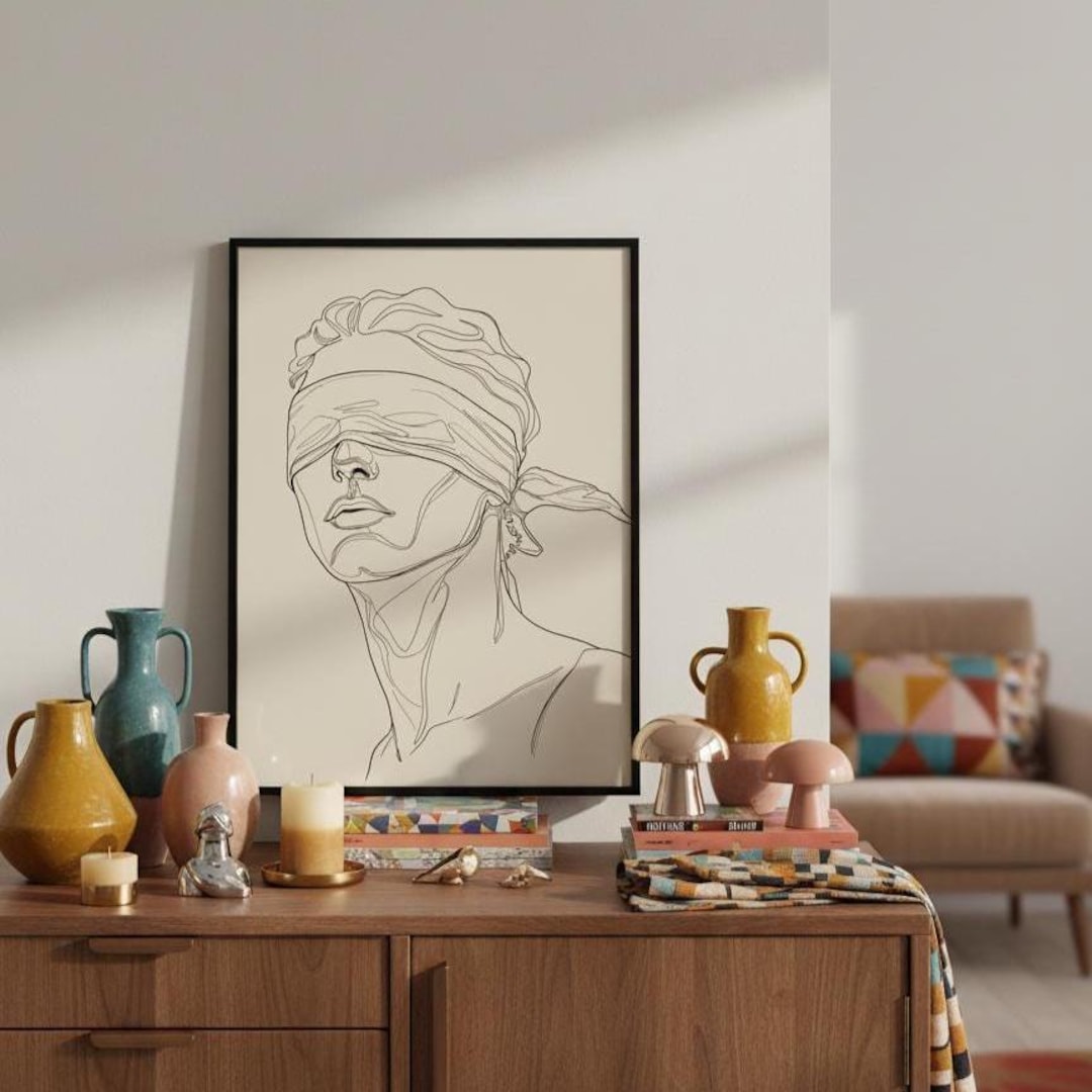 Blindfold Man Line Art | Minimalist Male Portrait Poster Digital ...