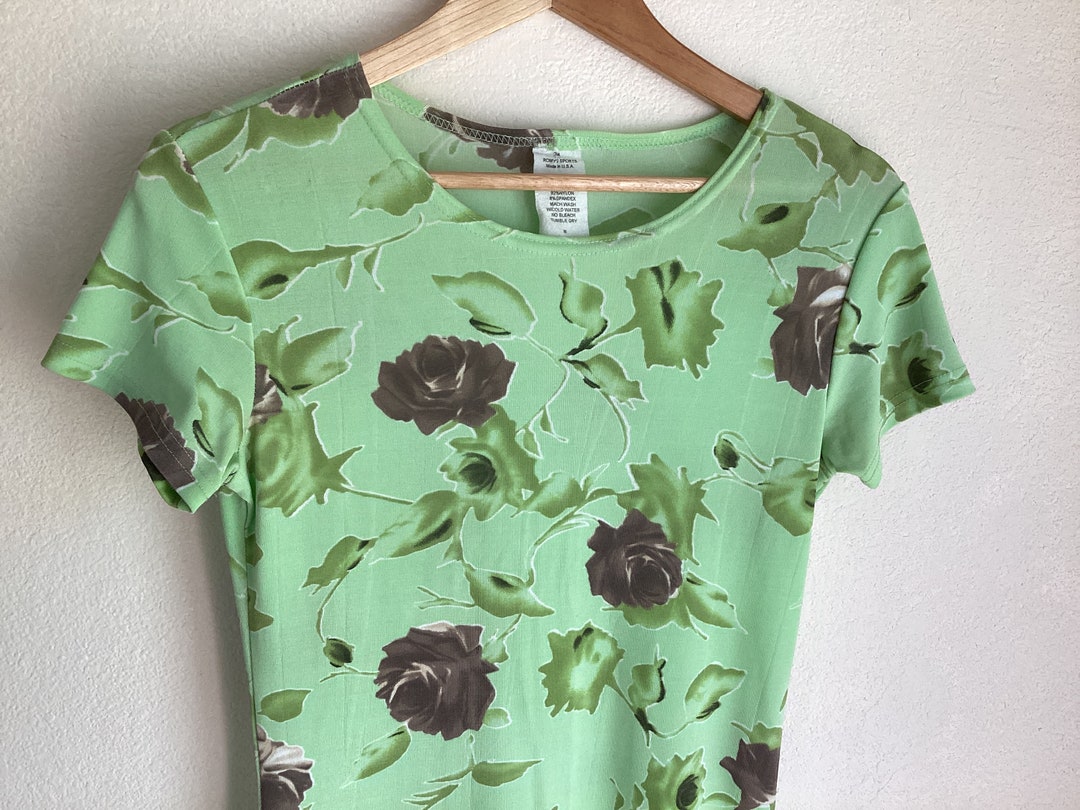 70s Nylon / Spandex Floral Maxi Sport Dress Mint Green / Roses ...