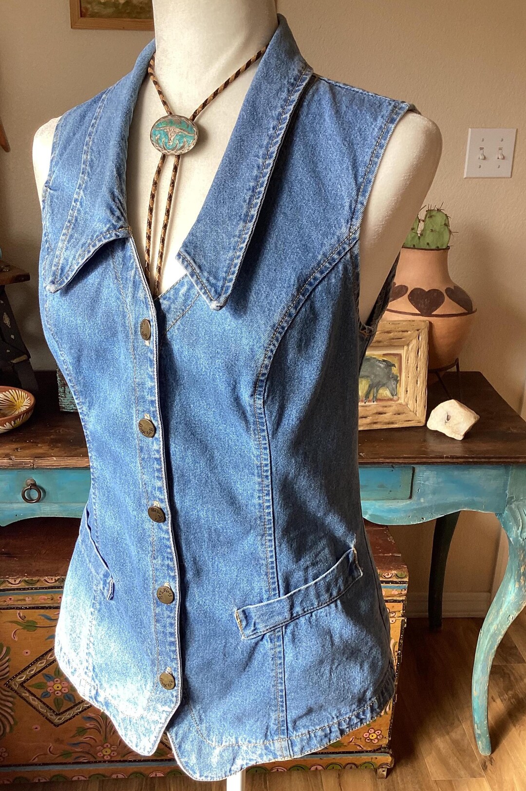 Vintage Paris Blues Denim Vest - Brass Rivets - Back Cinch - S/M USA - Etsy