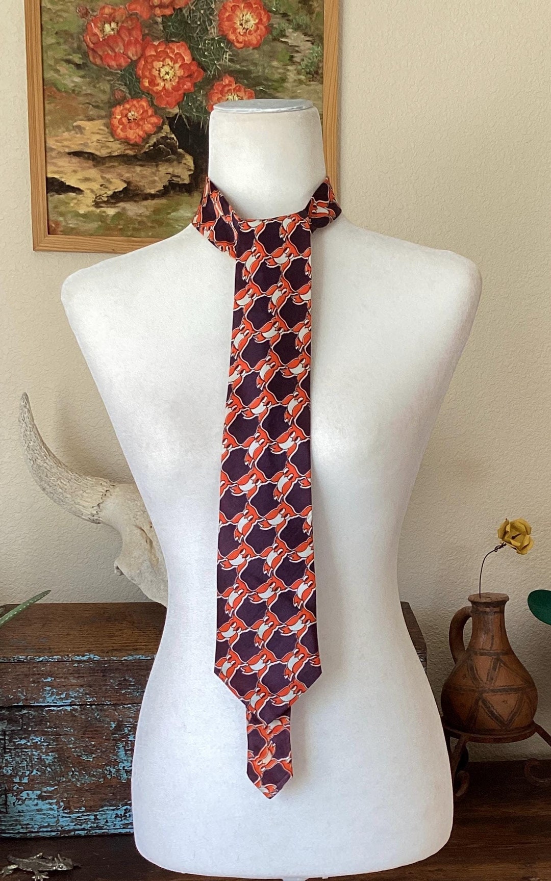 Vintage 60s 70s Psychedelic Owl Pattern Novelty Neck Tie Rayon Neon ...