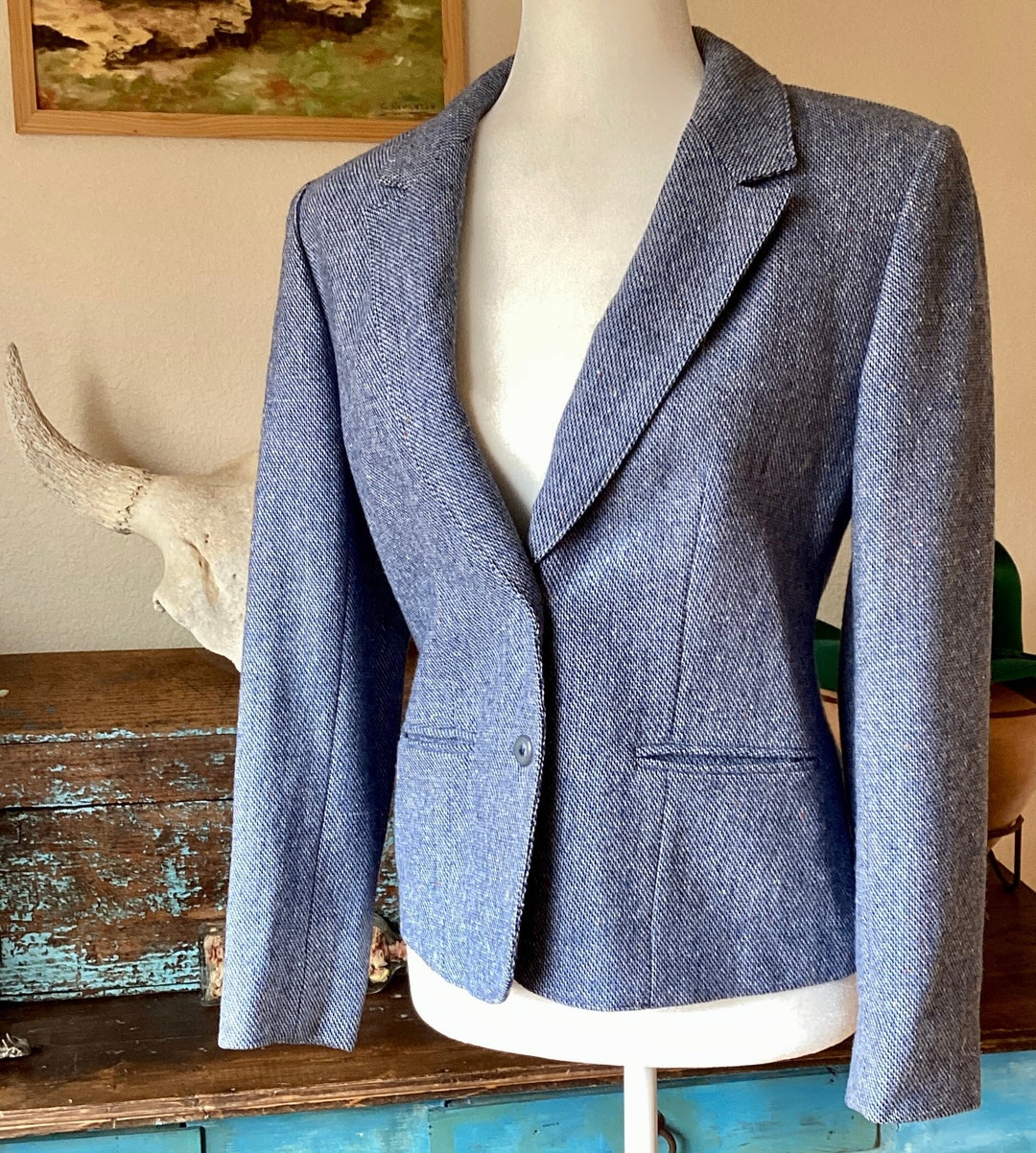 Vintage Pure Virgin Wool Pendleton Blazer / Jacket Denim Blue / Gray ...