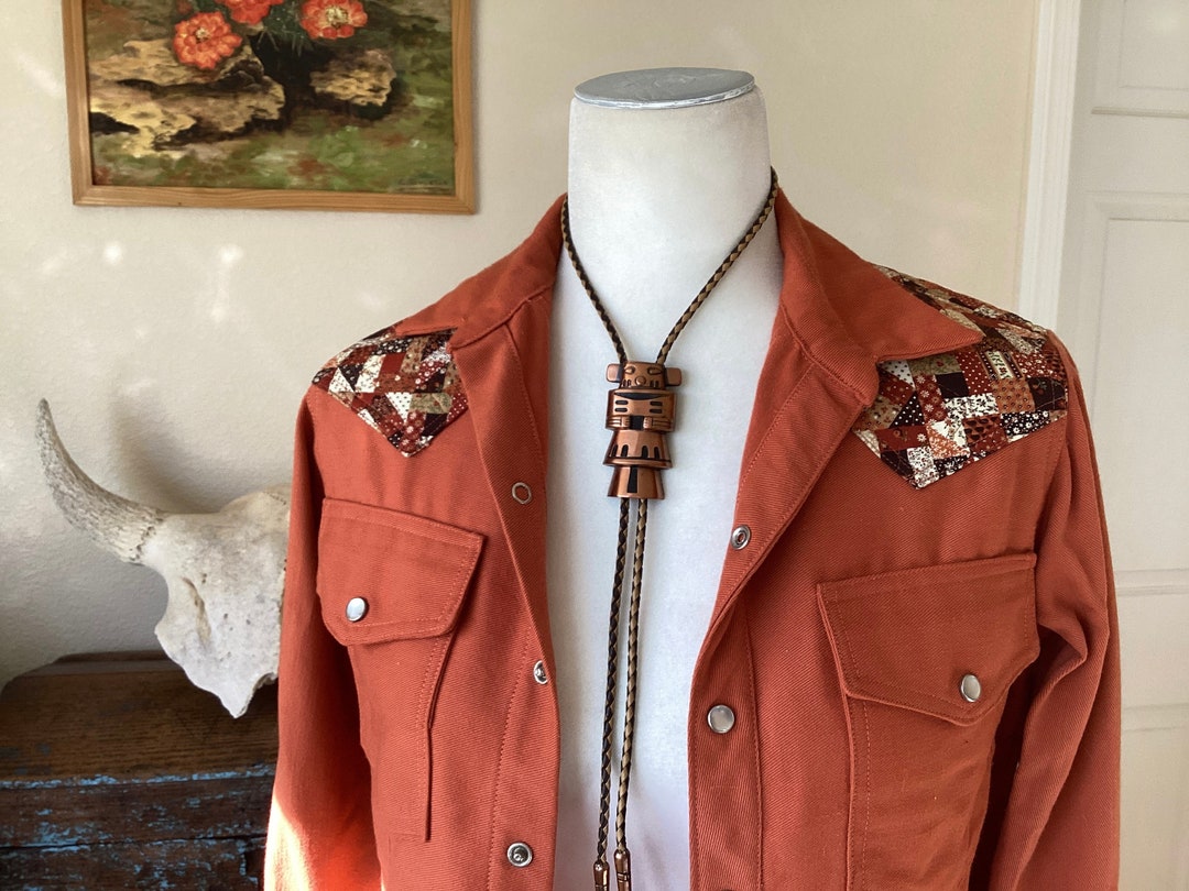 Vintage Copper Kachina Bolo Tie / Braided Leather Old Route 66 Souvenir ...