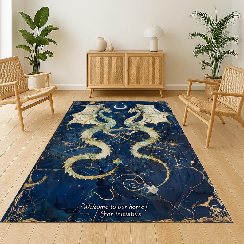 Mystical Arcane Rug: Elemental Magic Symbols Carpet, Blue Gold Neon ...